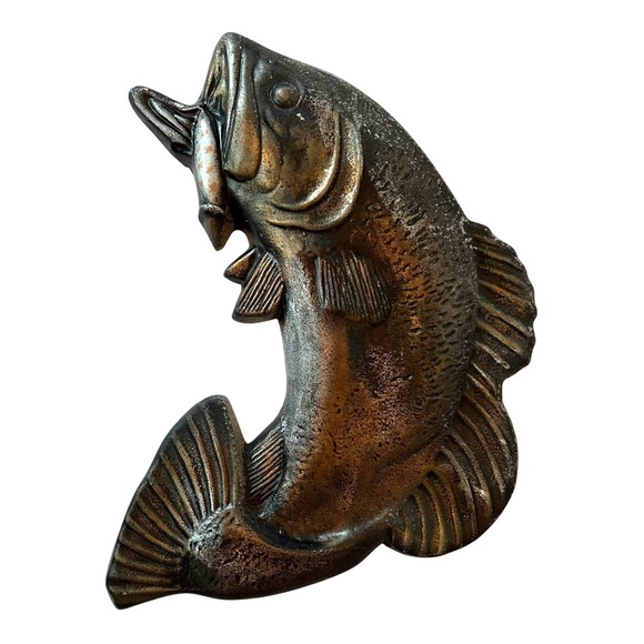 Source Unknown | Other | Vintage Bass Fish Cast Iron Wall Decor Hanging ...